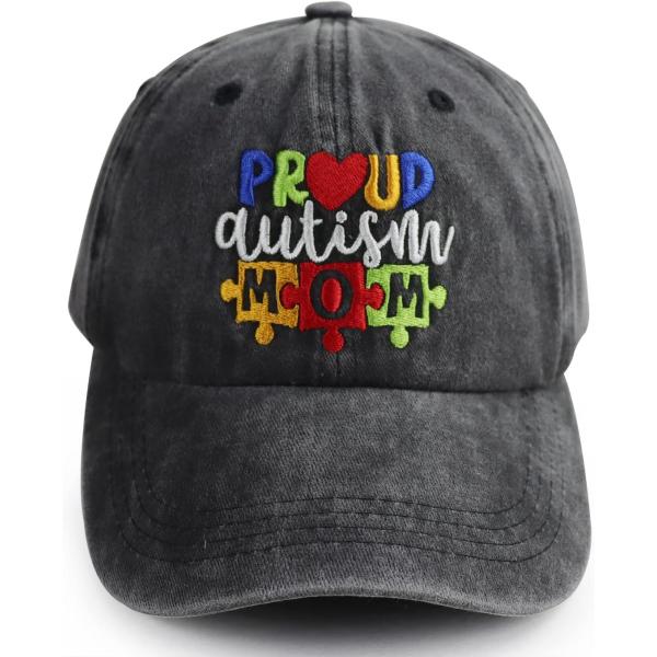 商品名Autism Gifts for Mom, Proud Autism Mom Hat, Adjustable Washed Cotton Embroidered Puzzle Graphic Love Autistic Mama Ba...