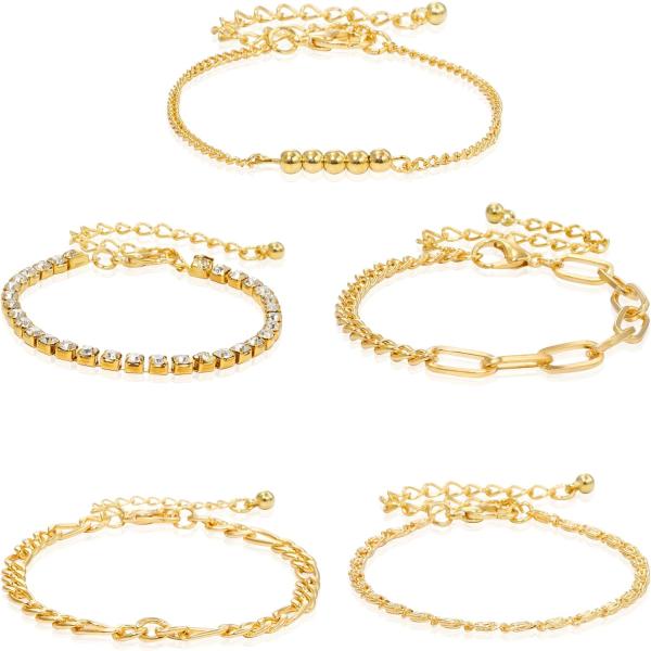 商品名BUREI ゴールドチェーンブレスレットセット レディース 上品なレイヤービーズブレスレット 複数のスタッカブルラップバングルブレスレット ティーンの女の子向け, ステンレス鋼, 宝石なし。BUREI Gold Chain Brace...