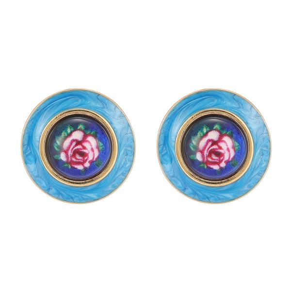 商品名: 25 cm, 銅, キュービックジルコニア Blue Enamel Clip On Earrings 14K Gold Plated Cute Small Double Round Hoop Fake Earrings, Ligh...