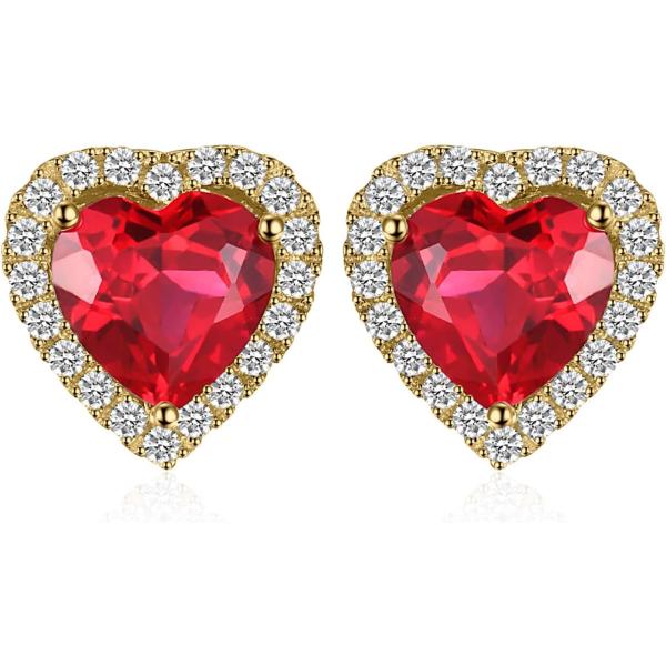 商品名JewelryPalace JewelryPalace ハートオブオーシャン 3.8カラット 人工レッドルビー ラブ フォーエバー ヘイロー スタッドピアス レディース 925スターリングシルバー 14Kイエローゴールドメッキ スタッ...