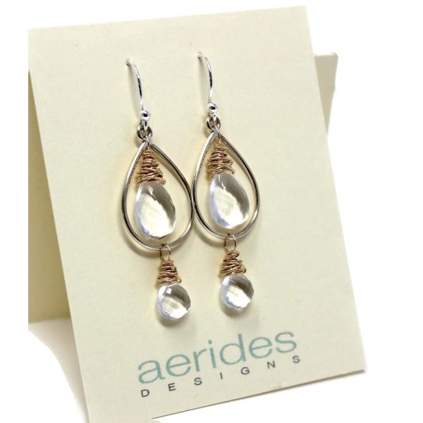 商品名Handmade Sterling Silver Gold Filled Clear Quartz Crystal Mixed Metal Earringsブランド：Aerides Designs商品サイズ：高さ：2.5 cm横幅：7...