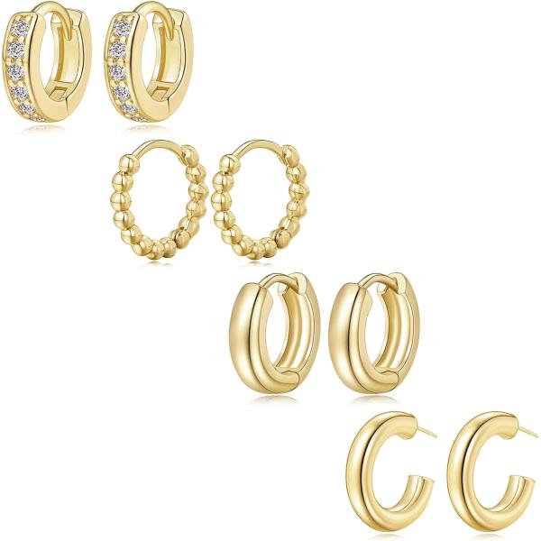 商品名小さなハギーフープピアス4組セット 14Kゴールド 低刺激性 軽量 ハギーフープピアス レディース ガールズ, 銅, その他9 Pairs Gold Hoop Earrings Set for Women, 16K Gold Plat...