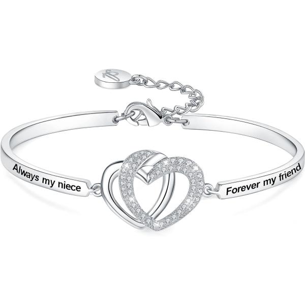 商品名Aihitero クリスマスデー 姪 ギフト 「Always My Niece Forever My Friend」の刻印 ラブハートバングルブレスレット ホワイトゴールドジュエリー レディース ガールズ おばさんおばさんからの誕生日...