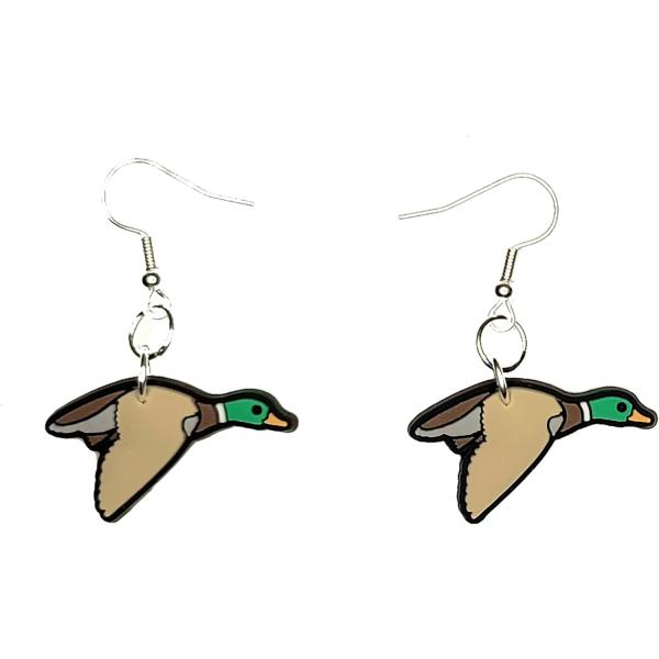 商品名Duck Mallard Earrings Lead and Nickle Free Silver Plated Fishhooks Yazzle Dazzle Original Artwork Drake Duckling Raft...