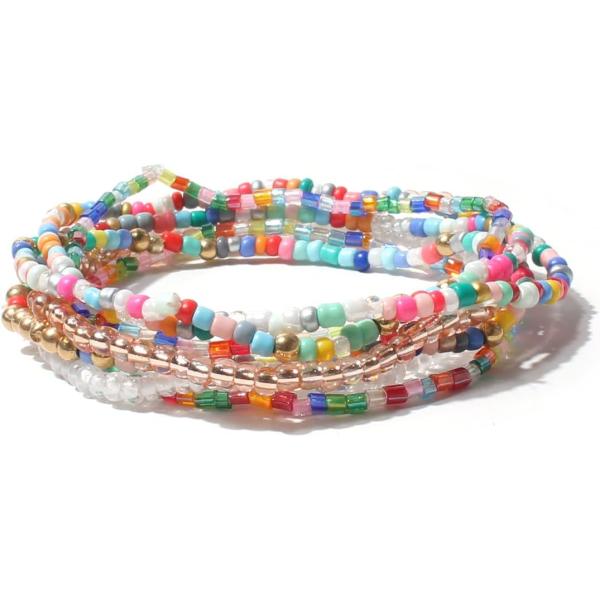 商品名COLORFUL BLING 5~6個 ハンドメイド ボヘミアン スタッカブル ビーズブレスレットセット レディース レイヤードストレッチバングルブレスレット ボーホー マルチカラー シード バクション リストバンド ジュエリー, ビ...