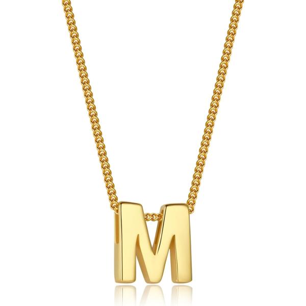 商品名CANDYFANCY イニシャルネックレス 925スターリングシルバー 18Kゴールドメッキ 文字ペンダント 26アルファベットネックレス レディース メンズ, 宝石なしCANDYFANCY M Gold Initial Neckla...