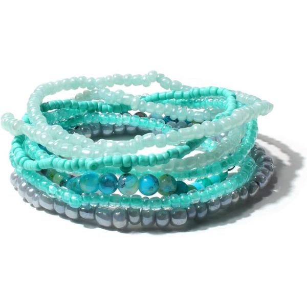 商品名COLORFUL BLING 5~6個 ハンドメイド ボヘミアン スタッカブル ビーズブレスレットセット レディース レイヤードストレッチバングルブレスレット ボーホー マルチカラー シード バクション リストバンド ジュエリー, ビ...