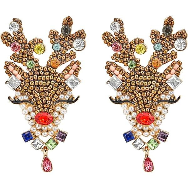 商品名3 Earrings Set for 3 Christmas Earrings for Women Beaded Reindeer Snowflake Christmas Tree Drop Dangle Earrings Santa...