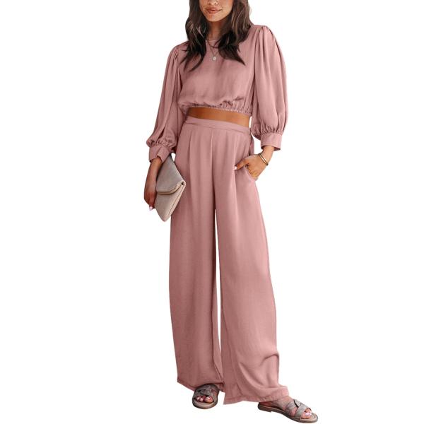 商品名:  BTFBM Women 2 Piece Outfits Sweatsuit Oversized Satin Set &amp; Wide Leg Pants Fall Lounge Set Wedding Guest(Solid...