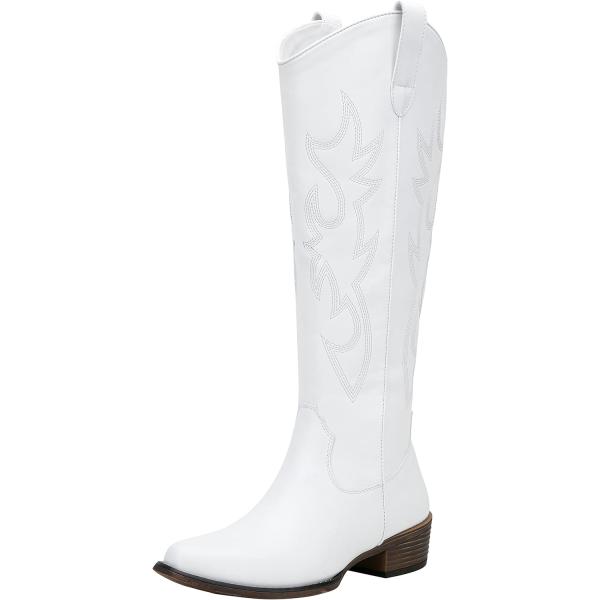 商品名Jeossy Women's 9809 Embroided Cowboy Boots,Square Toe Knee High Western Boots,White,Size 9M US-with Side Zipper(DJY98...