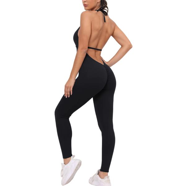 商品名:  LsdgFriday One-piece Halter Lace Up Workout Jumpsuit Backless Yoga Catsuit Bodysuit for Women Athletic Fitness Hig...