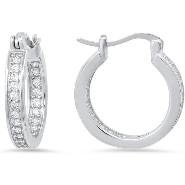 商品名女性用イヤリング 女の子へのバレンタインデーギフト ラウンドフープ ヘイロースタッドピアス プレミアムキュービックジルコニア ゴールド ローズゴールド シルバー, スターリングシルバー, キュービックジルコニア925 Sterling...