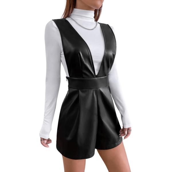 商品名:  WDIRARA Women's PU Leather Deep V Neck Sleeveless Overalls High Waist Romper Jumpsuits Black Sブランド: WDIRARA商品サイズ: ...