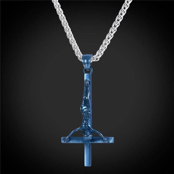商品名Inverted Cross Necklace Men Gothic Satanic Jewelry Gold Color Stainless Steel Upside Down Cross of St. Peter Pendant ...