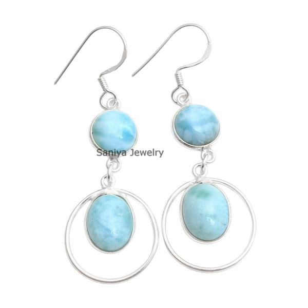 商品名:  Handmade Larimar Oval Round Multi Gemstone Pure 925 Sterling Silver Ear Wire Drop Dangle Women Earringsブランド: Saniy...