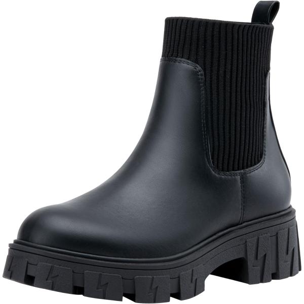 商品名Jeossy Women's 9610 Black Ankle Boots,Chelsea Platform Chunky Heel Elastic Lug Sole Booties Size 7.5(DJY9610 Black 07...