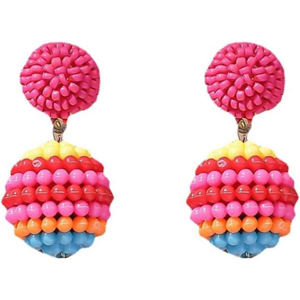 商品名カラフル ボールダンジ スタッドピアス スターリングシルバー ピン 樹脂 レインボービーズ ボーホー ステートメントイヤリング ドロップスタッド ファッションジュエリー ギフト レディース ガールズ BFF, 樹脂, 宝石なしColo...