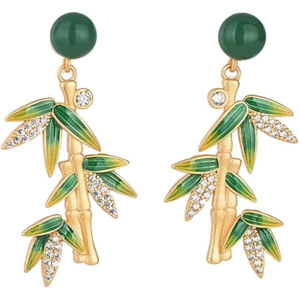 商品名HL1971 Women's 14k Gold 35mm Bamboo Jade Earrings Studs, Suitable for Sterling Silver Studs for Sensitive Ears, Jade ...