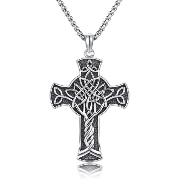 商品名蓮と葉 生命の樹 十字架ネックレス 925スターリングシルバー ケルト十字架ペンダントネックレス バイキングジュエリー 宗教的な保護ギフト 男女兼用, スターリングシルバー, 宝石なしlotus &amp; leaf Celtic C...