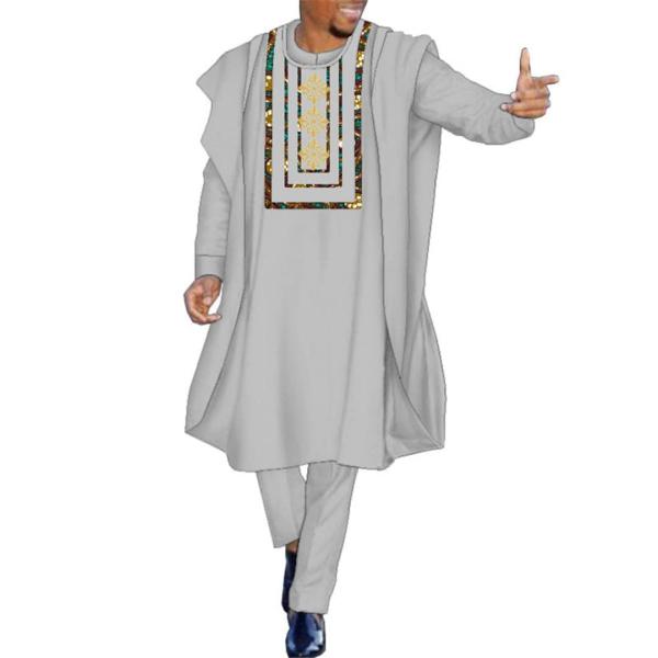 商品名:  Men Suits Traditional African Clothing 3 Pieces Set Men Blouse Gown Pants African Print Patchwork Solid Color Pant...