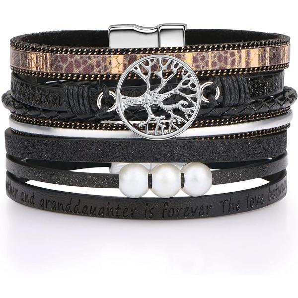 商品名JoycuFF インスピレーショナルツリーオブライフ レザー 多層ラップブレスレット レディース ガールズ ボーホー ワイドバックル リストバンド バングル 編み込みカフブレスレット レディース, レザー, 宝石なし。JoycuFF ...