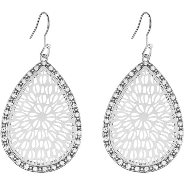 商品名Capwell + Co ストーンスパークル ティアドロップ フィリグリー ステートメントドロップ ダングル ファッションイヤリング 女性や若い女の子へのギフトに, 亜鉛, 宝石なしCapwell + Co Teardrop Fili...