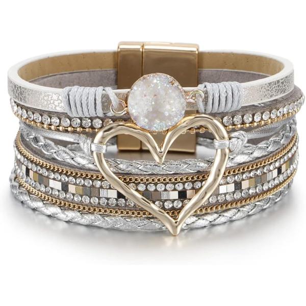 商品名Fesciory ヒョウ柄ブレスレット レディース ボーホーレザーラップ 多層パールクリスタルブレスレット バングルジュエリー, レザー, アゲートFesciory Leopard Bracelet for Women, Boho L...