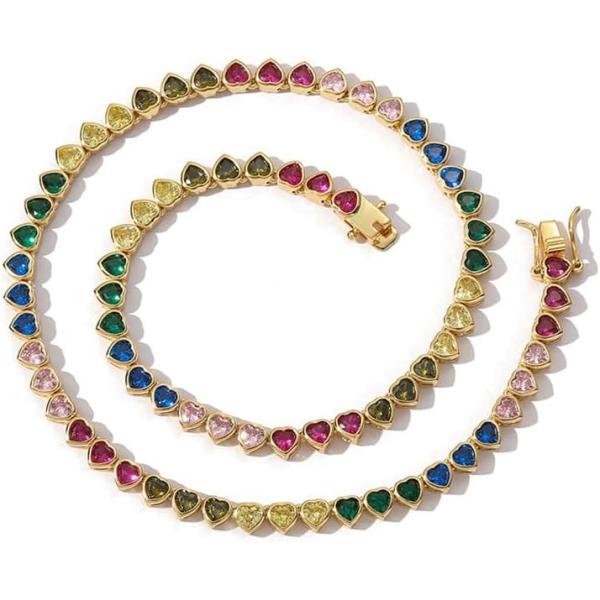 商品名Rainbow Heart CZ Stone Tennis Chain Iced Out Choker Necklace for Men Women Jewelry Gifts 2M4Y4 (GOLD-16inch)ブランド：Gene...
