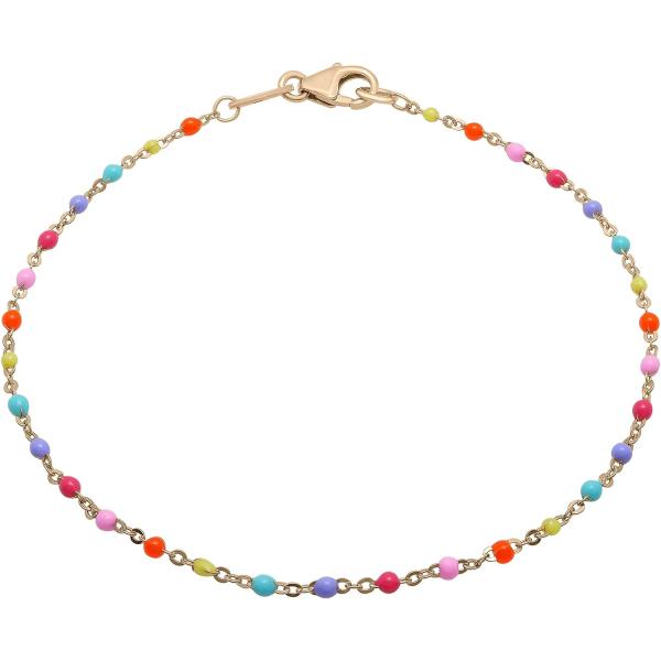商品名Timeless Love マルチカラーエナメルビーズブレスレットセット スターリングシルバー 18Kゴールドメッキ 7.5インチアンカーチェーン ロブスターロッククラスプ 上品なジュエリー 女性用 ファッションバングル ガールズ用,...