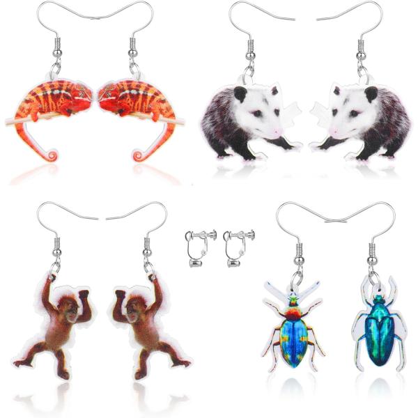 商品名Jebousike アクリル キュート イヤリング ダングル ファン ファッション アニマル ジュエリー レディース ガールズ レディース ギフト イヤーホール有無にかかわらず着用可能 コンバーター付き オランウータン トカゲ オポッ...