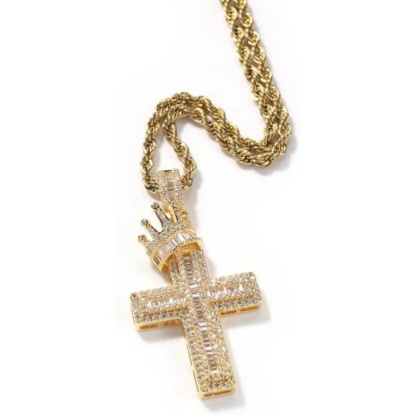 商品名The Jewelers House 14K Gold Over Finish Simulated Diamond Iced Out Hip Hop Designer Holy King Jesus Christ Crucifix C...