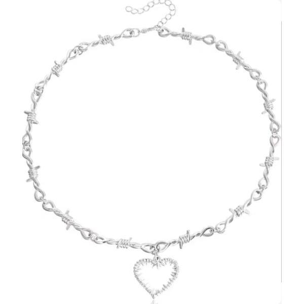 商品名Fuqimanman2020 ゴシックハートネックレス パンクスタイル 有刺鉄線 小さなとげチェーンネックレス 男女兼用 ブラック/シルバーハートペンダントネックレス, 金属, 宝石なしFuqimanman2020 Gothic He...