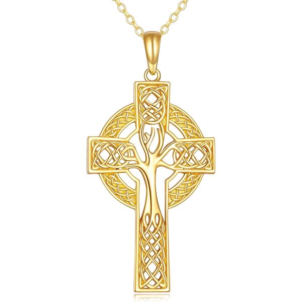 商品名KECHO 14K ソリッドゴールド ケルト十字架ネックレス 生命の樹ペンダント 14K リアルゴールド ジュエリーギフト 男女兼用, ゴールド, 14KゴールドKECHO 14K Solid Gold Celtic Cross Ne...