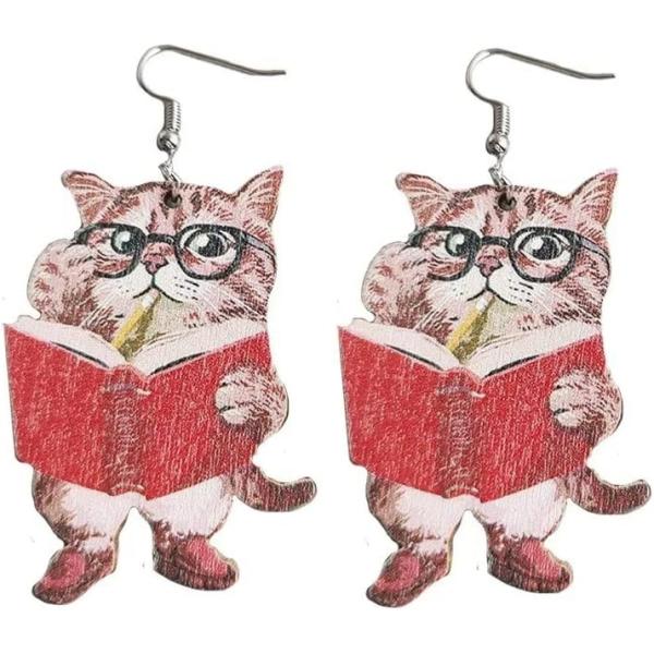 商品名かわいい猫 犬 読書用イヤリング 学生と教師用 ナマケモノ コーヒーカップ 卒業式イヤリング ギフト, 1Size, 木材, 宝石なしCute Cats Dogs Reading Earrings For Students And T...