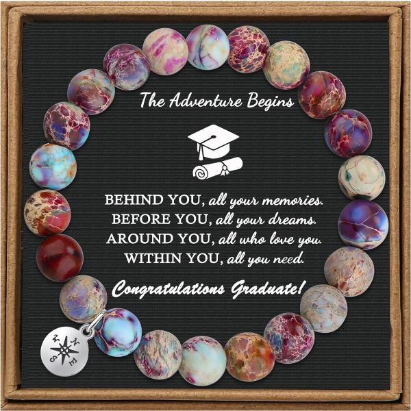 商品名JoycuFF 2023年卒業ギフト 天然石コンパスブレスレット 彼女/彼/女性/男性向け メッセージカード付き, ステンレス鋼, 宝石なし。JoycuFF College Graduation Gifts for Her 2023 ...