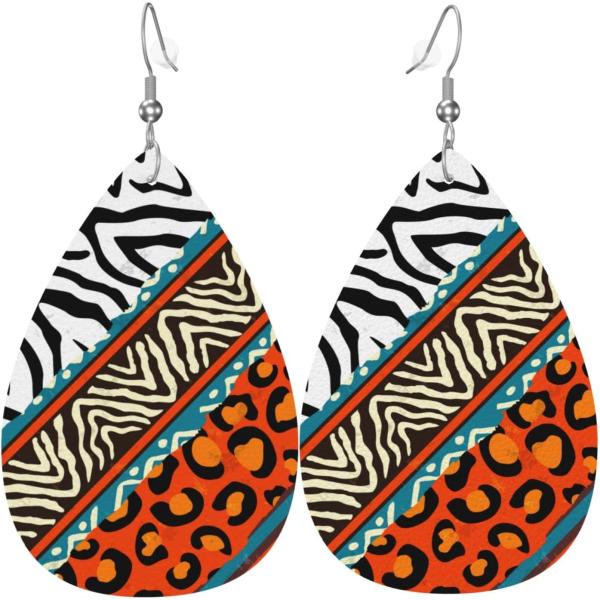 商品名jajoaier レザーイヤリング レディース 軽量 ティアドロップ ダングルイヤリング レディース ファッション, レザー, 宝石なしjajoaier African Animal Pattern Leather Earrings ...