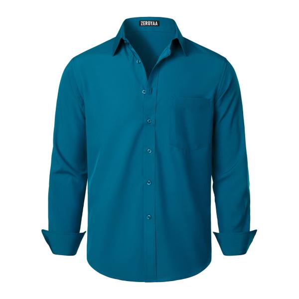 商品名:  ZEROYAA Men's Regular Fit Dress Shirt Solid Wrinkle-Free Long Sleeve Casual Business Button Up Shirts with Pocket ...