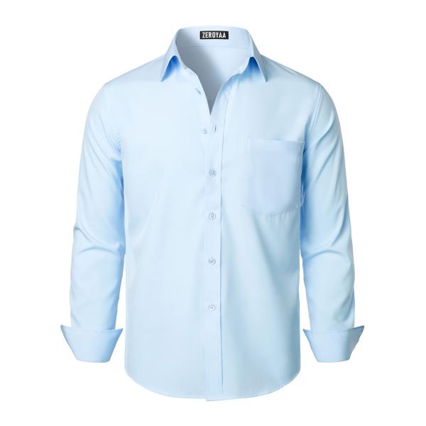 商品名:  ZEROYAA Men's Regular Fit Dress Shirt Solid Wrinkle-Free Long Sleeve Casual Business Button Up Shirts with Pocket ...