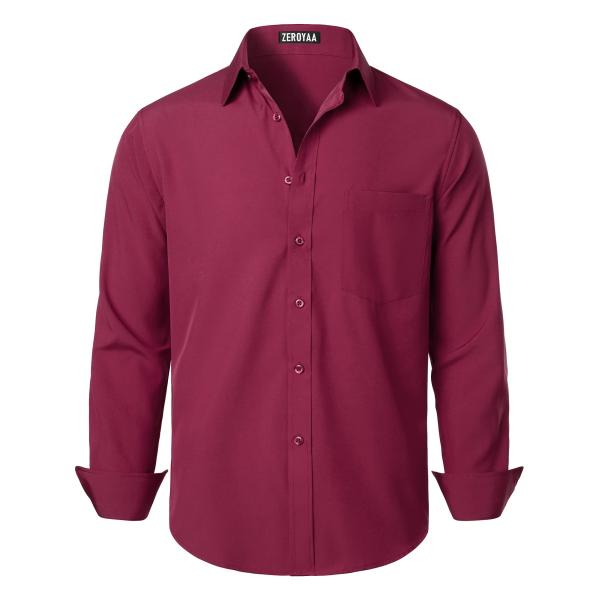 商品名:  ZEROYAA Men's Regular Fit Dress Shirt Solid Wrinkle-Free Long Sleeve Casual Business Button Up Shirts with Pocket ...