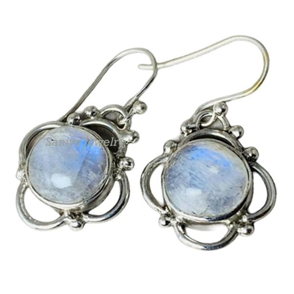 商品名Pure 925 Sterling Silver Round Moonstone Dangle Drop Women gift Earrings, Unique Handmade Mothers Day Gifts Earringsブ...