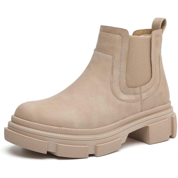 商品名YETIER Women's Platform Chelsea Boots Fashion Elastic Lug Sole Chunky Heel Comfortable Slip On Ankle Booties Non-Slip...
