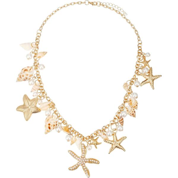 商品名RUOFFETA シェルヒトデネックレス ブレスレット 巻き貝 ステートメントチャンキーネックレス マーメイドコスチュームジュエリー ビーチジュエリー 女性用, 亜鉛, 宝石なしRUOFFETA Shell Starfish Neck...