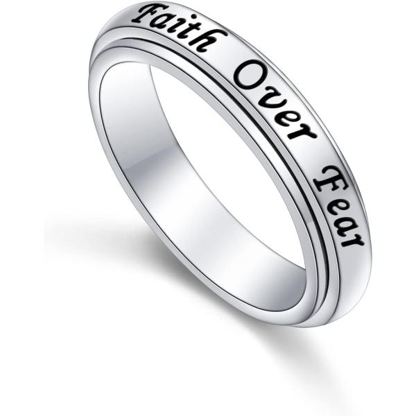 商品名925スターリングシルバー ゴッドジュエリー 聖書の一節の刻印 Faith Over Fear Heart クロススピナー ステス 緩和 フィジェットリング 宗教的ギフト 女性 女の子 娘 サイズ7, 金属, キュービックジルコニア9...