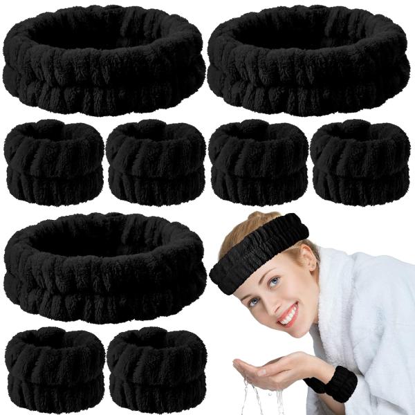 商品名Chuangdi 9 Pcs Reusable Spa Headband Wrist Washband Face Wash Set Include 3 Microfiber Headband 6 Wrist Washband for ...