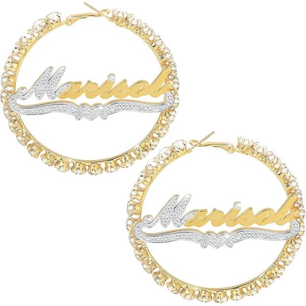 商品名Name Earrings Personalized 18K Gold Plated Name Hoop Earrings Initial Custom Name Earrings for Women Girl Jewelry Gif...