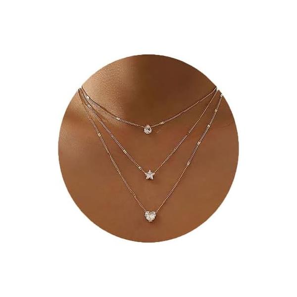 商品名FUTIMELY レイヤードチョーカーネックレス 五芒星 ラブハートラインストーンペンダント マルチレイヤー 調節可能 ボヘミアン重ね着チェーン レディース, 金属, 合金。FUTIMELY Layered Choker Neckla...
