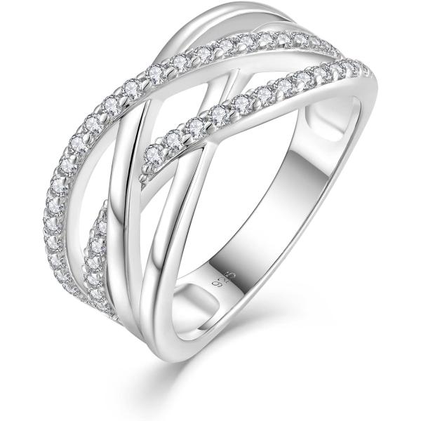 商品名Veshon 925スターリングシルバー インフィニティ クリスクロス ケルトノット リング 18Kホワイトゴールドメッキ エタニティ エンゲージメント ステートメントリング キュービックジルコニア CZ ダイヤモンド 結婚指輪 女性...