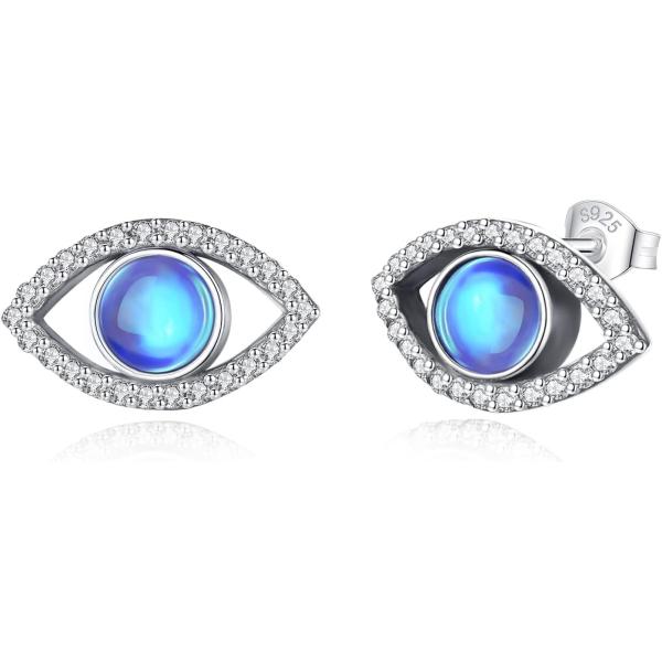 商品名INFUSEU スターリングシルバー イーブルアイ スタッドピアス 女性用 保護ジュエリー お守り 彼女へのギフト, 17mm, スターリングシルバー, ムーンストーンINFUSEU Evil Eye Earrings Moonsto...