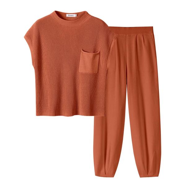 商品名:  ANRABESS Women's Two Piece Outfits Knit Sweater Pullover Crop Top &amp; Pants Lounge Matching Tracksuit Sweatsuit ...