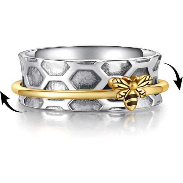 商品名MANBU Sterling Silver Fidget Spinner Ring - Bee Anxiety Relief Meditation Spinner Ring Animal Stress Relieving Ring J...
